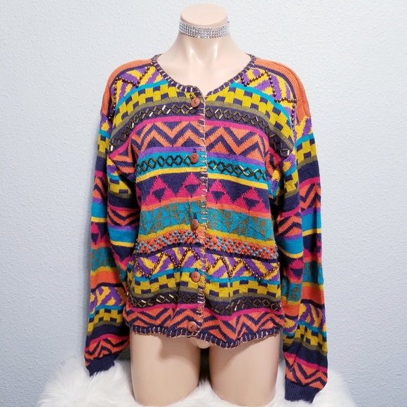 Vintage | Sweaters | Vintage 9s 2000s Y2k Colorful Beaded Shimmer ...